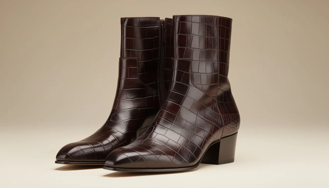 The image features stylish Croc-Embossed Textures boots, showcasing a ...